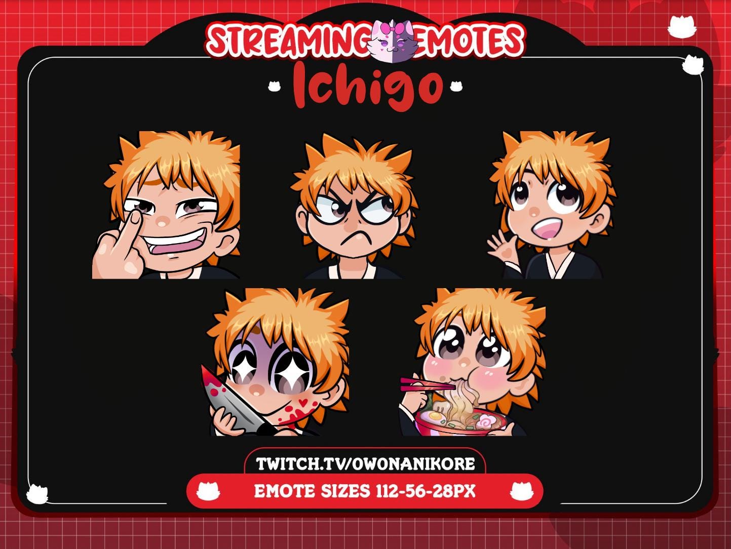 Soul Reaper Chibi Anime Boy Lchigo Strawberry Hair 5 Pack Twitch Emotes ...