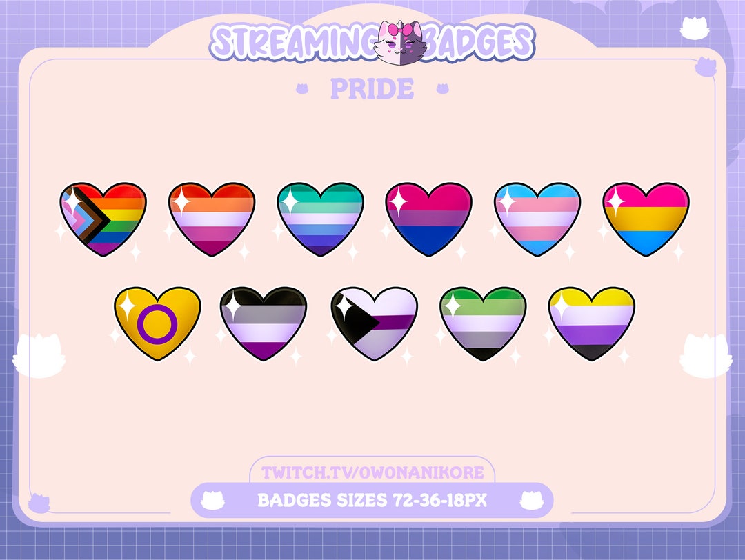 Twitch Pride Flag Heart Subscriber Badges | Pride Month | LGBTQIA+ ...
