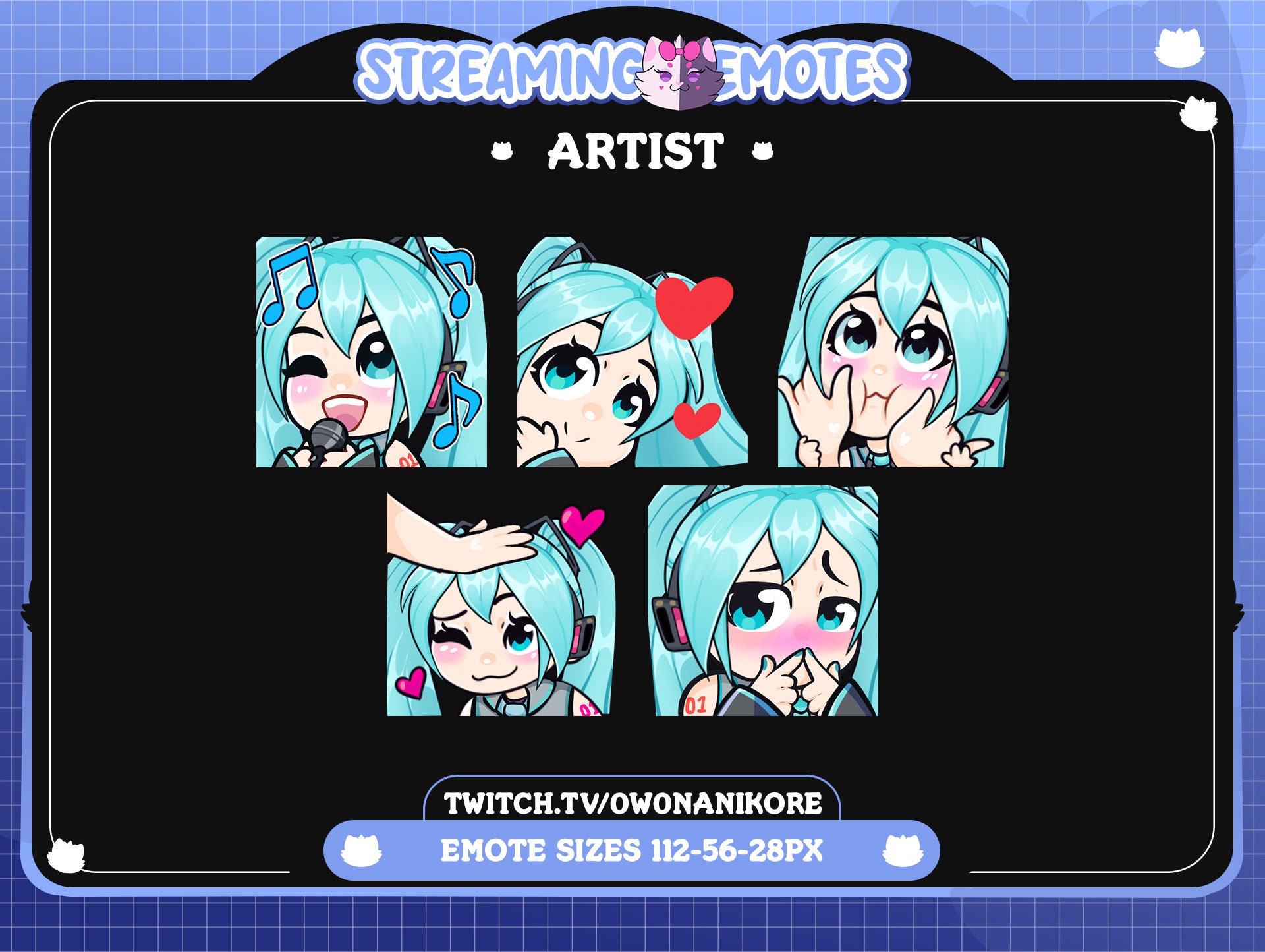 Vocaloid Hatsune Miku 5 Emotes Pack | Gamer | Kawaii | Twitch Emotes ...