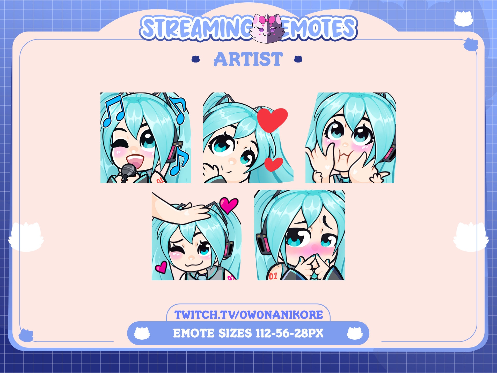 Vocaloid Hatsune Miku 5 Emotes Pack | Gamer | Kawaii | Twitch Emotes ...