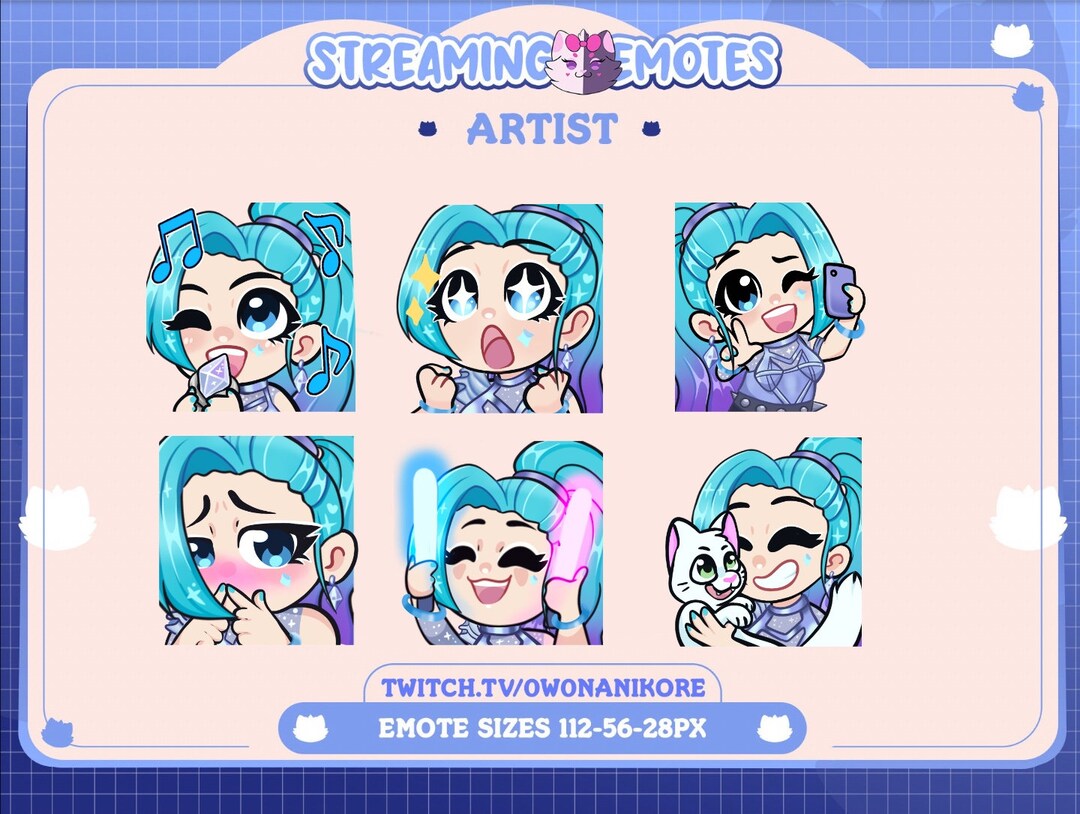 KDA All Out Superstar Seraphine 6 Emotes Pack | Gamer | Kawaii | Twitch ...
