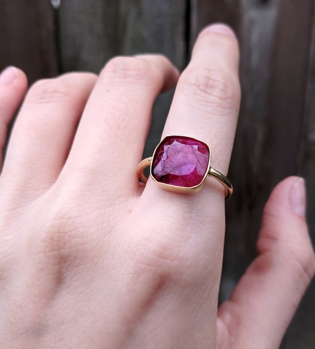 Large Natural Ruby Bezel Ring, Ruby Ring That Touches Skin Statement Ruby Ring in 925 Sterling ...
