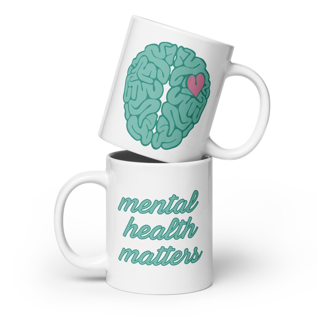 Mental Health White Glossy Mug Teal Brain Mug Blue Brain Mug Gift for ...