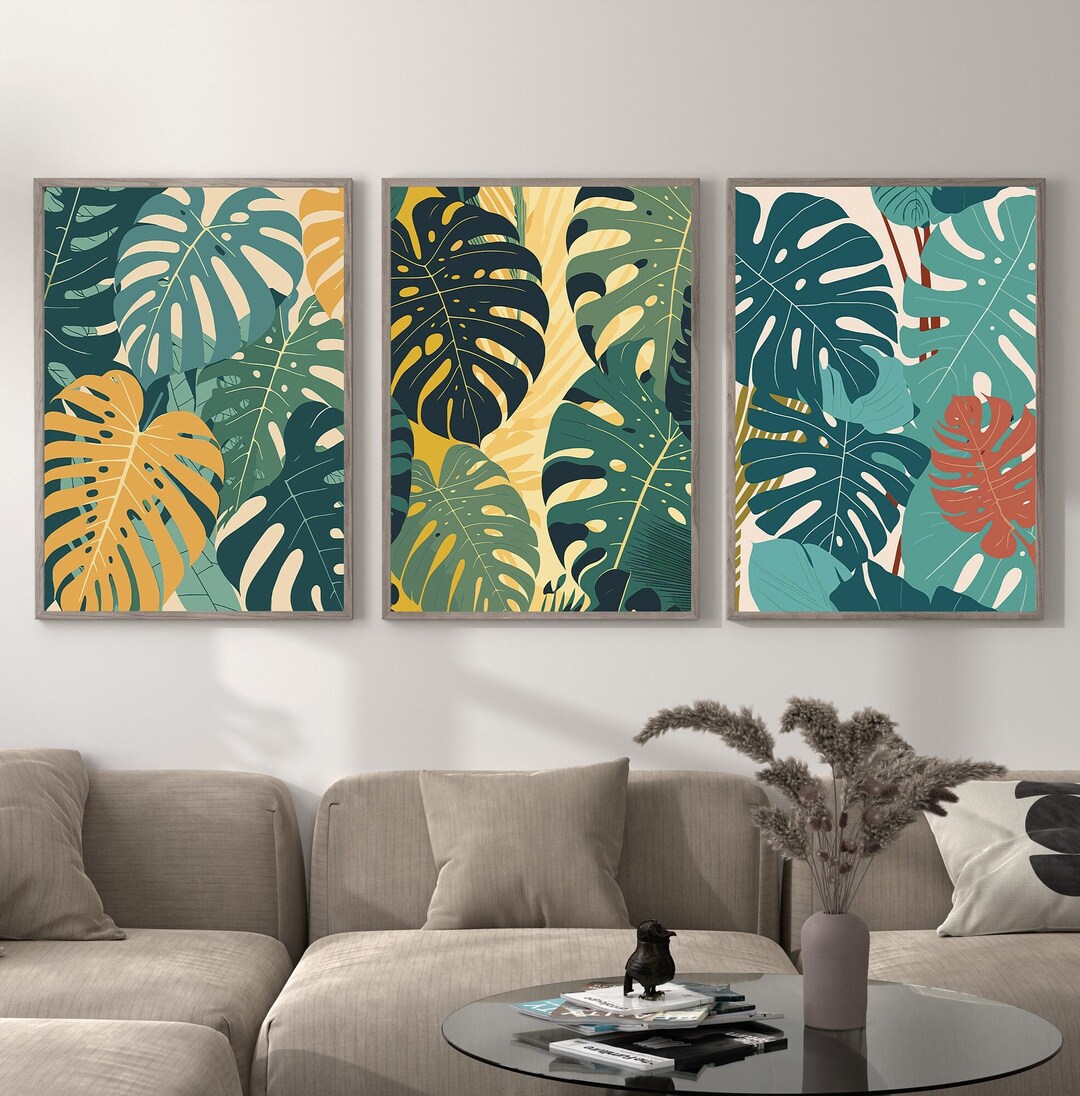 Stylish Monstera Leaves Poster Set Vibrant Botanical Prints - Etsy