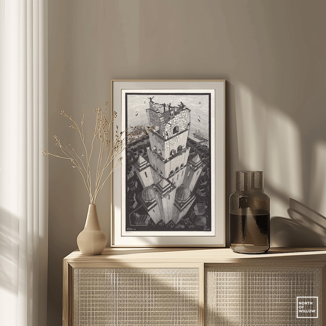 Escher Tower of Babel 1928 Wall Art – Vintage Architectural Woodcut ...