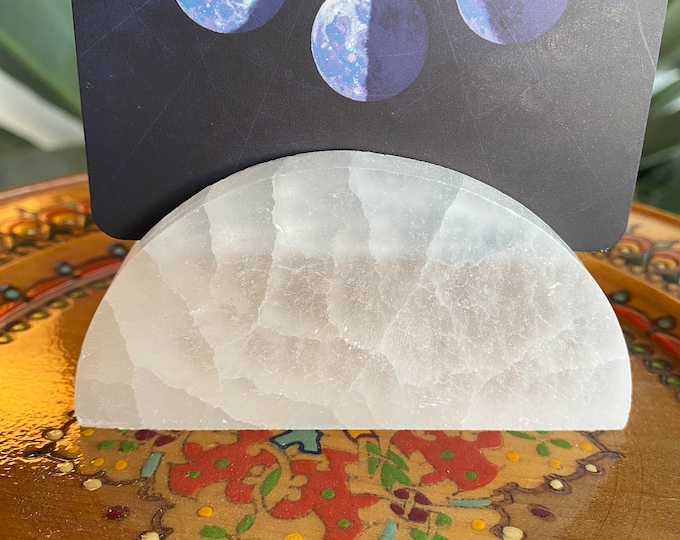 Half Moon Selenite Tarot Card Holder: Crystal Display Stand - Etsy