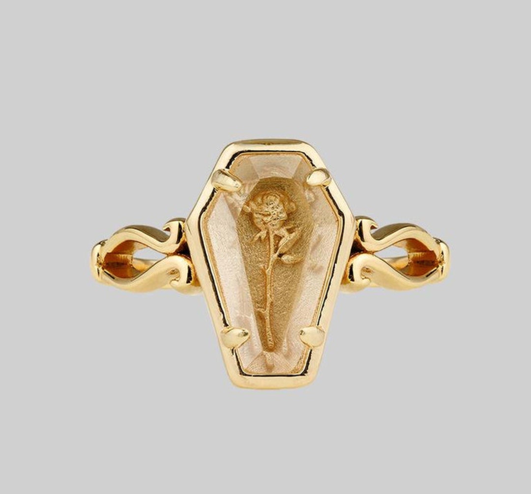 Crystal Coffin Ring, Floral Rose Engraved Rebirth Ring, Designer Coffin ...