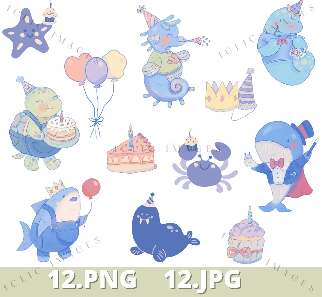 Birthday Sea Ocean Animals, Cute Decor, Sealife , PNG - Etsy