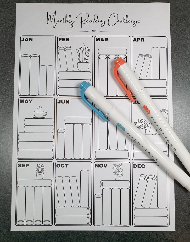 Monthly Bookshelf Reading Log, Printable Book Tracker, Digital Reading ...