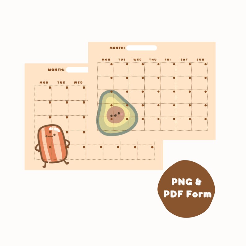 Toast Cute Printable Undated Calendar Cute Food Calendar - Etsy