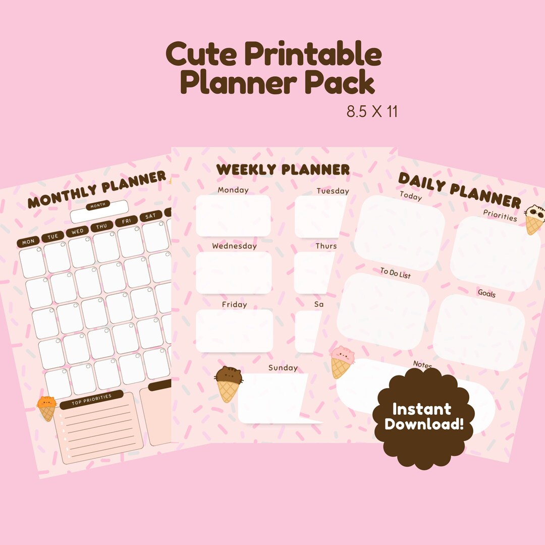 Cute Ice Cream Printable Planners Cute Daily Weekly Monthly - Etsy