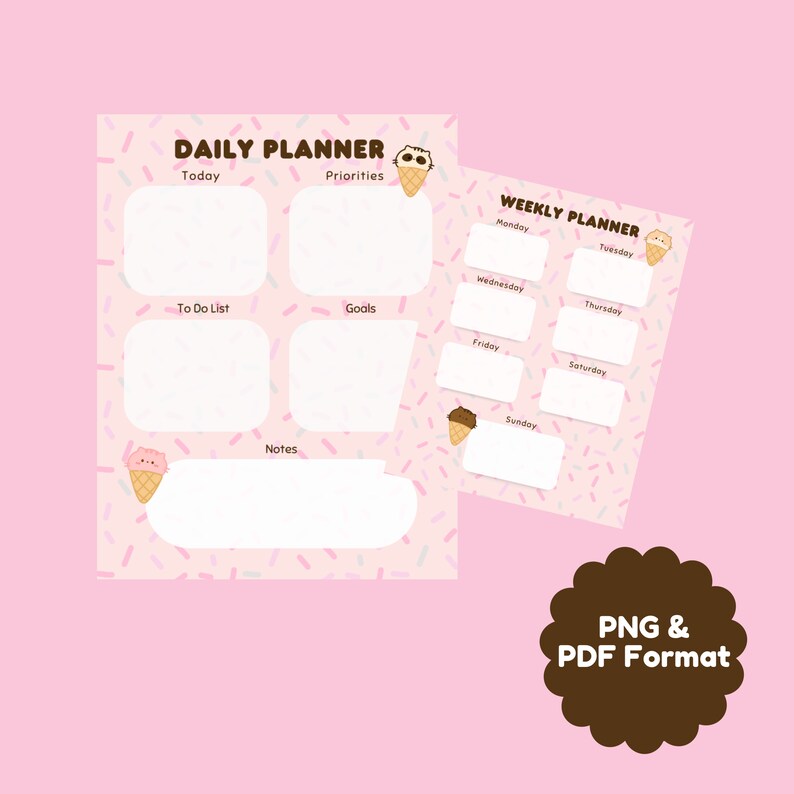 Cute Ice Cream Printable Planners Cute Daily Weekly Monthly - Etsy