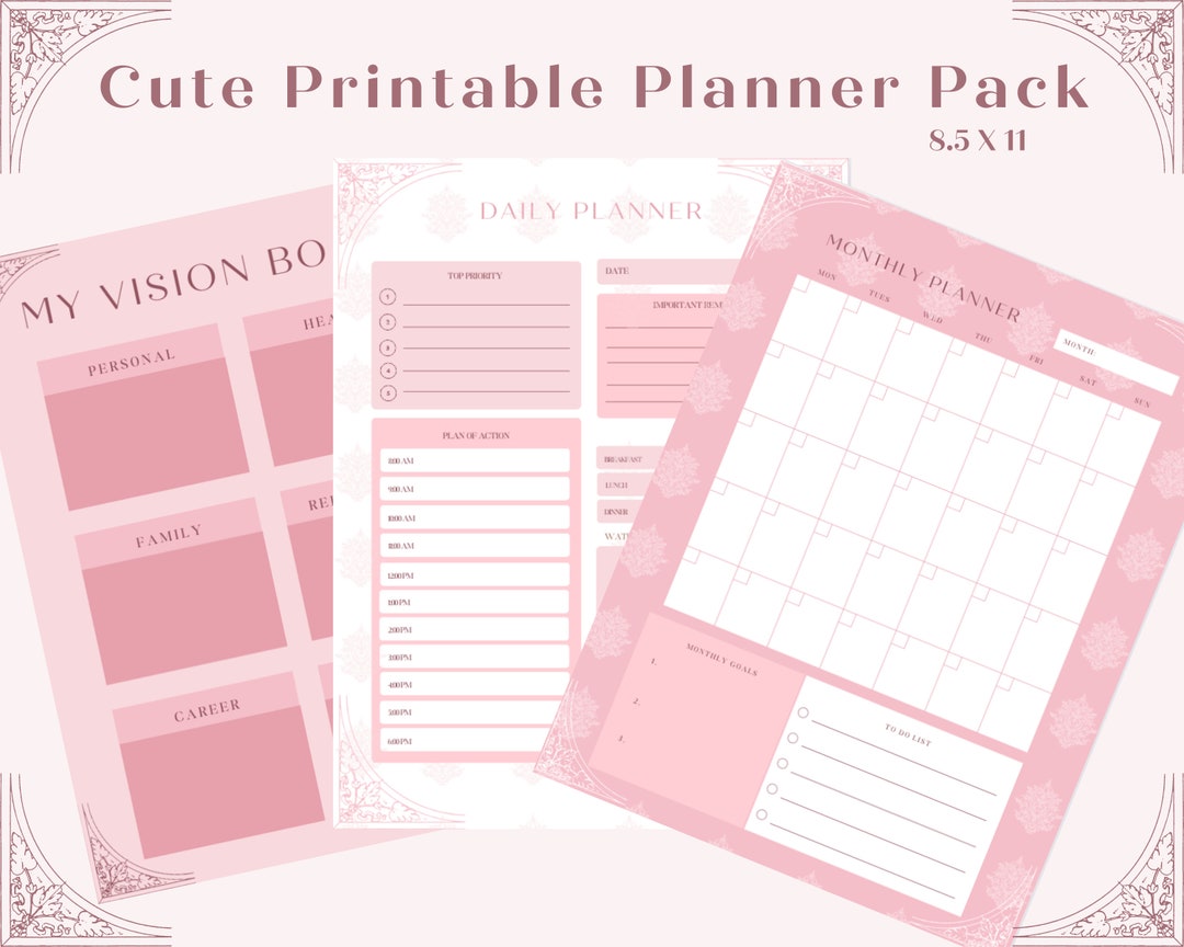 Cute Coquette Printable Planner Bundle Cute Pink Printable Stationery ...