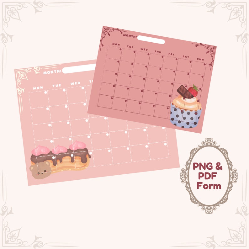 Cute Printable Undated Calendar | Digital Cute Calendar | Kawaii ...