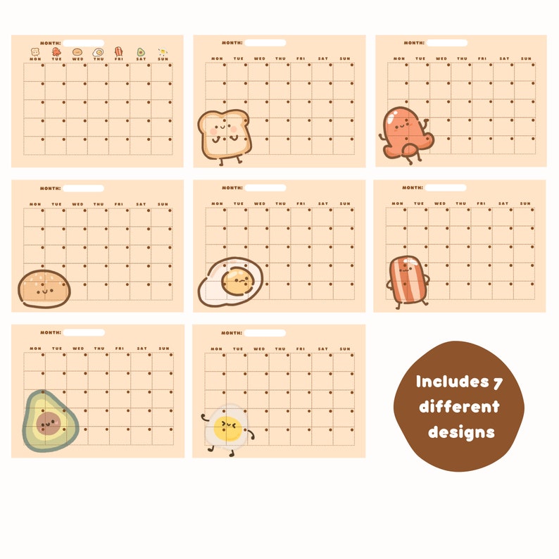 Toast Cute Printable Undated Calendar Cute Food Calendar - Etsy