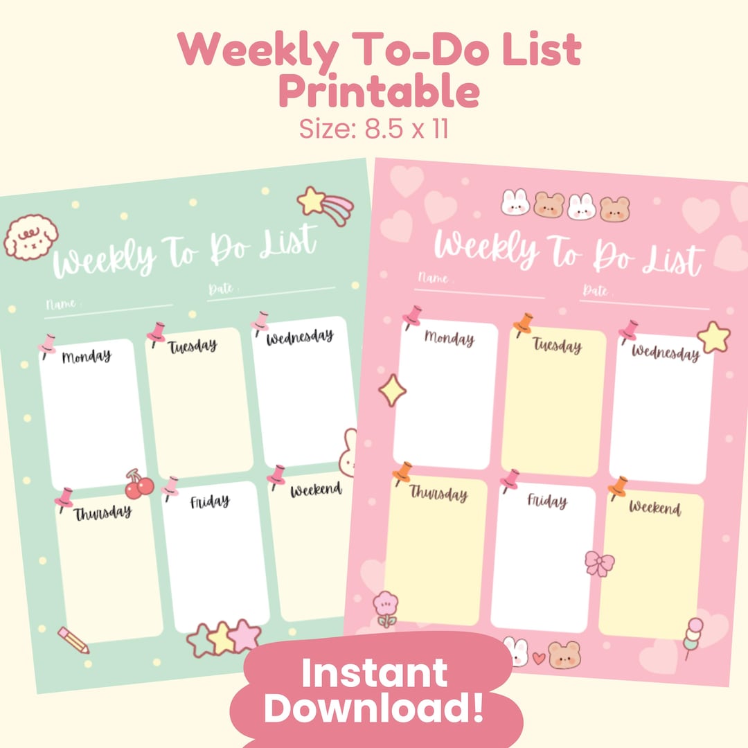 Cute Printable to Do List, Weekly to Do List, to Do List Digital, Cute ...