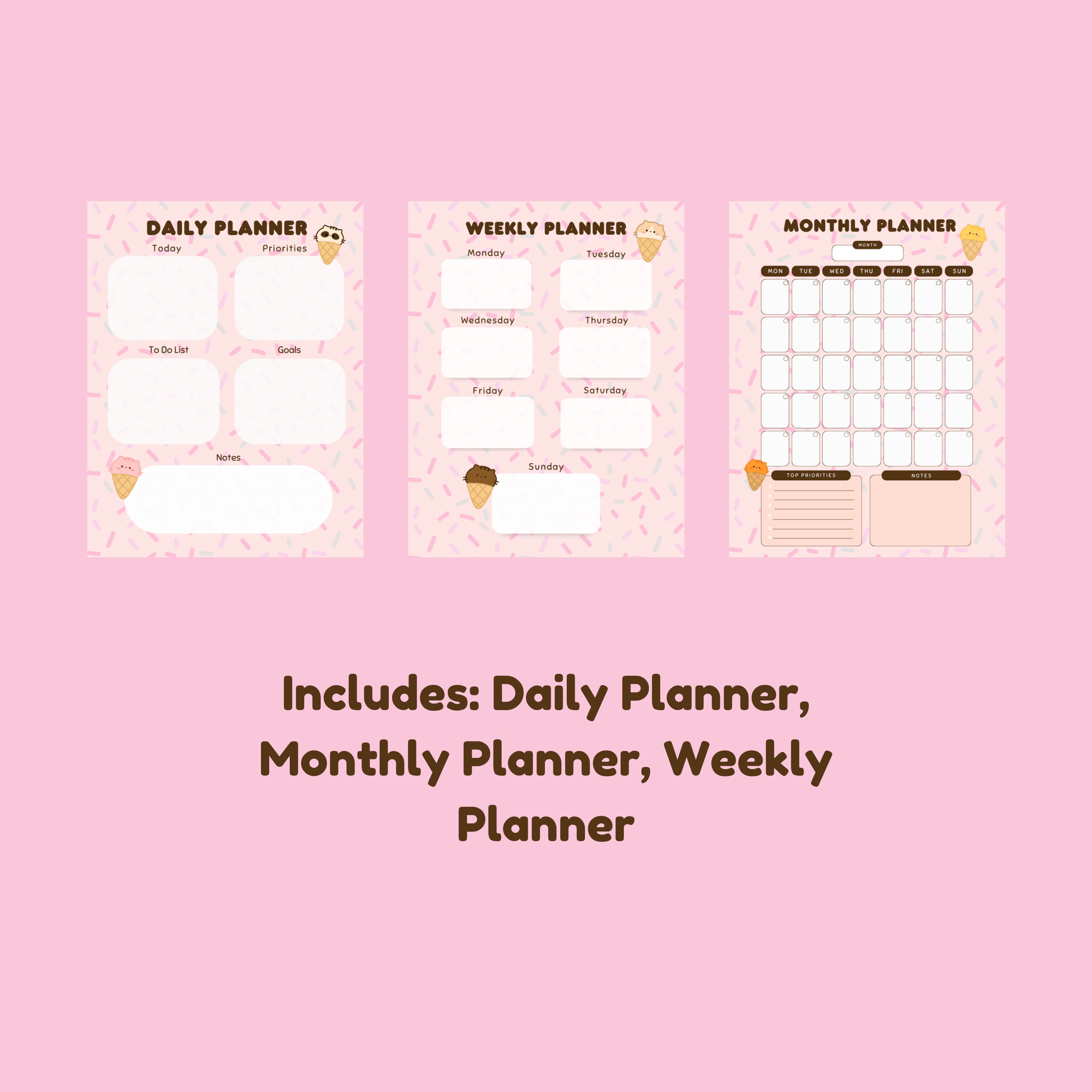 Cute Ice Cream Printable Planners Cute Daily Weekly Monthly - Etsy