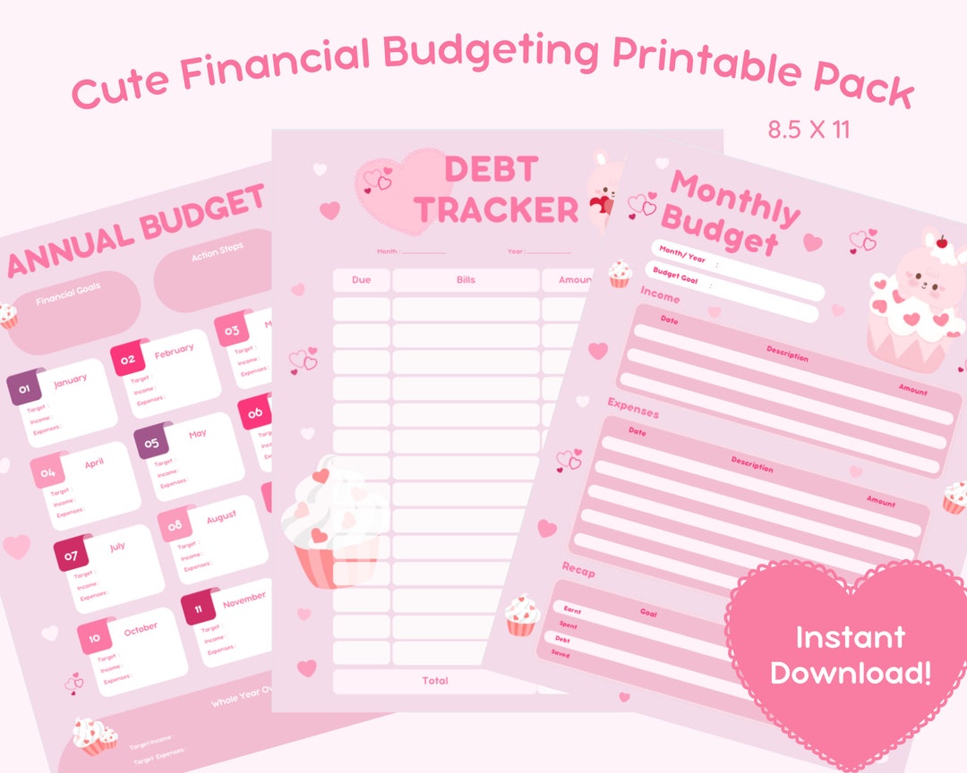 Pink Valentine's Budgeting Printable Planners Cute Financial Printable ...