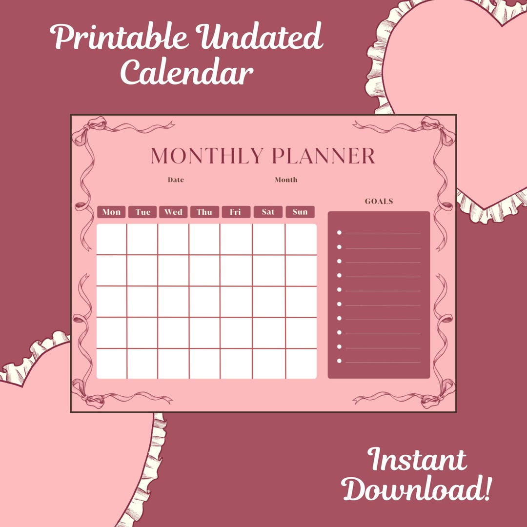 Cute Printable Calendar, Vintage Bow Calendar, Vintage Printable ...