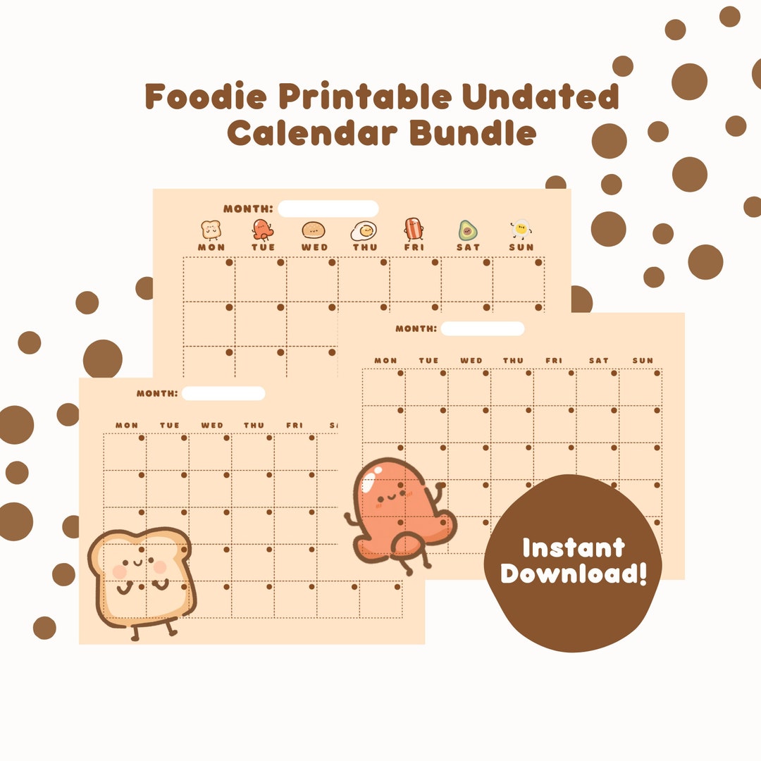 Toast Cute Printable Undated Calendar Cute Food Calendar - Etsy