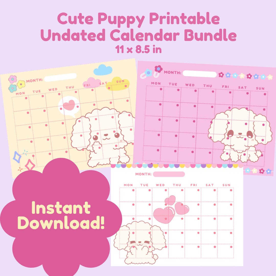 Cute Printable Undated Calendar | Cute Undated Planner | Kawaii ...