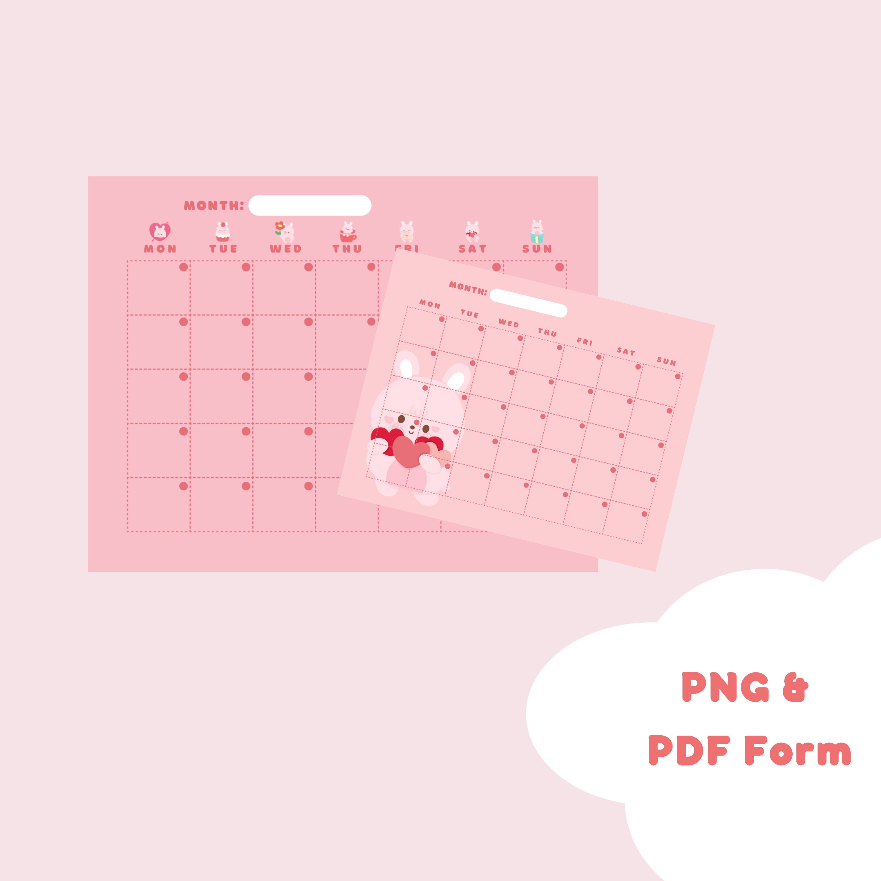 Cute Printable Calendar, Cute Pink Calendar, Kawaii Printable Calendar ...