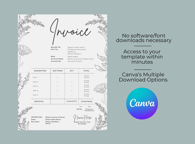 Business Invoice Template, Editable Invoice Template, Printable Invoice ...