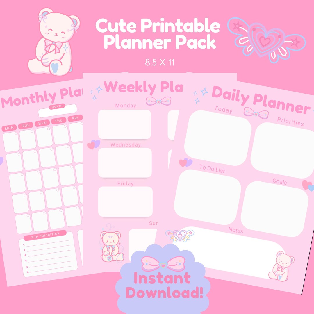 Cute Printable Planners | Cute Daily Weekly Monthly Printable Planners ...