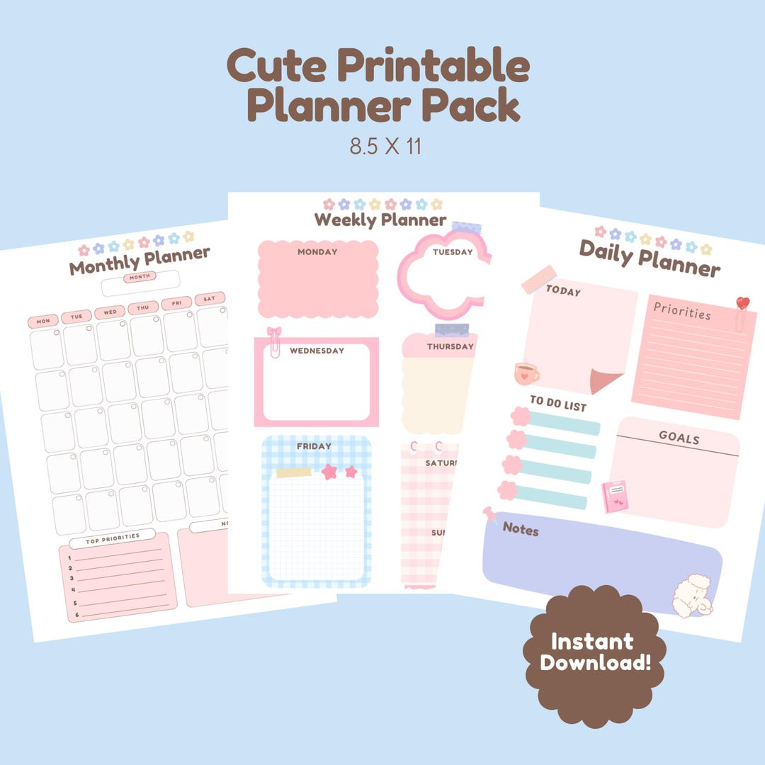 Cute Printable Planners | Cute Daily Weekly Monthly Printable Planners ...
