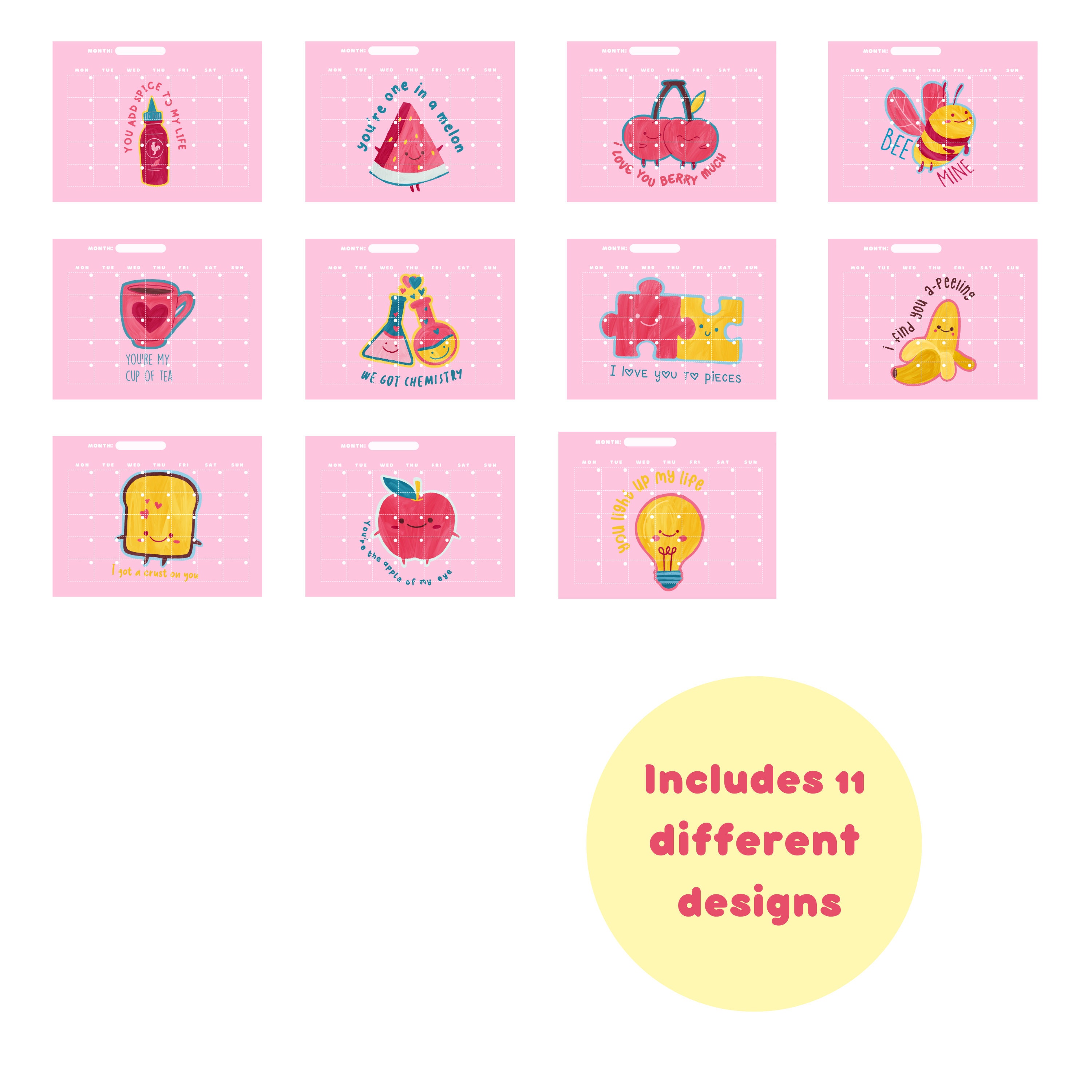 Cute Printable Undated Calendar Cute Valentines Calendar Kawaii ...