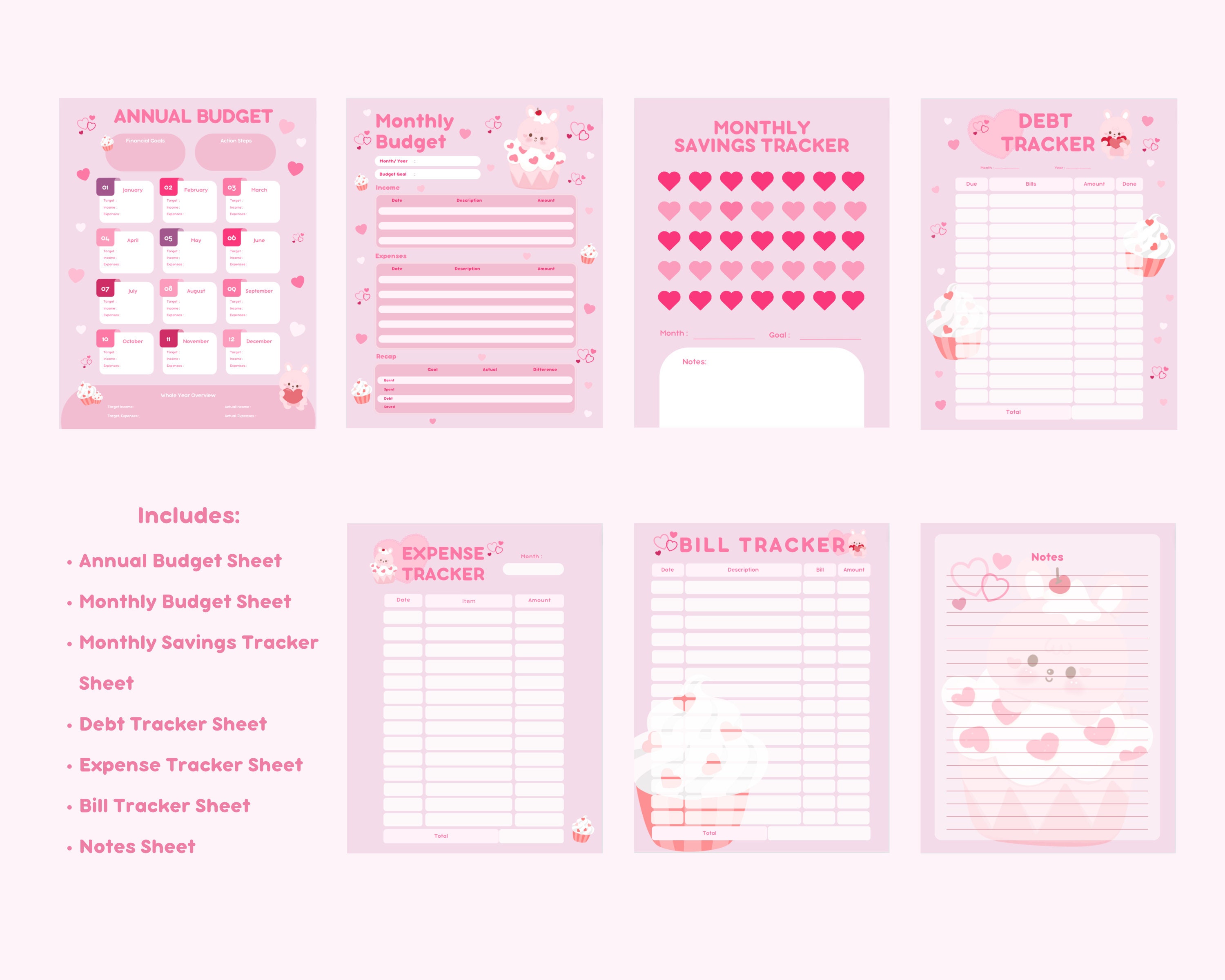 Pink Valentine's Budgeting Printable Planners Cute Financial Printable ...