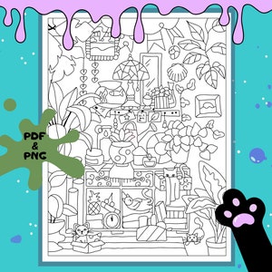 Printable Cat Home Coloring Pages Bundle | Cozy and Whimsical Interior ...