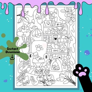 Printable Cat Home Coloring Pages Bundle | Cozy and Whimsical Interior ...