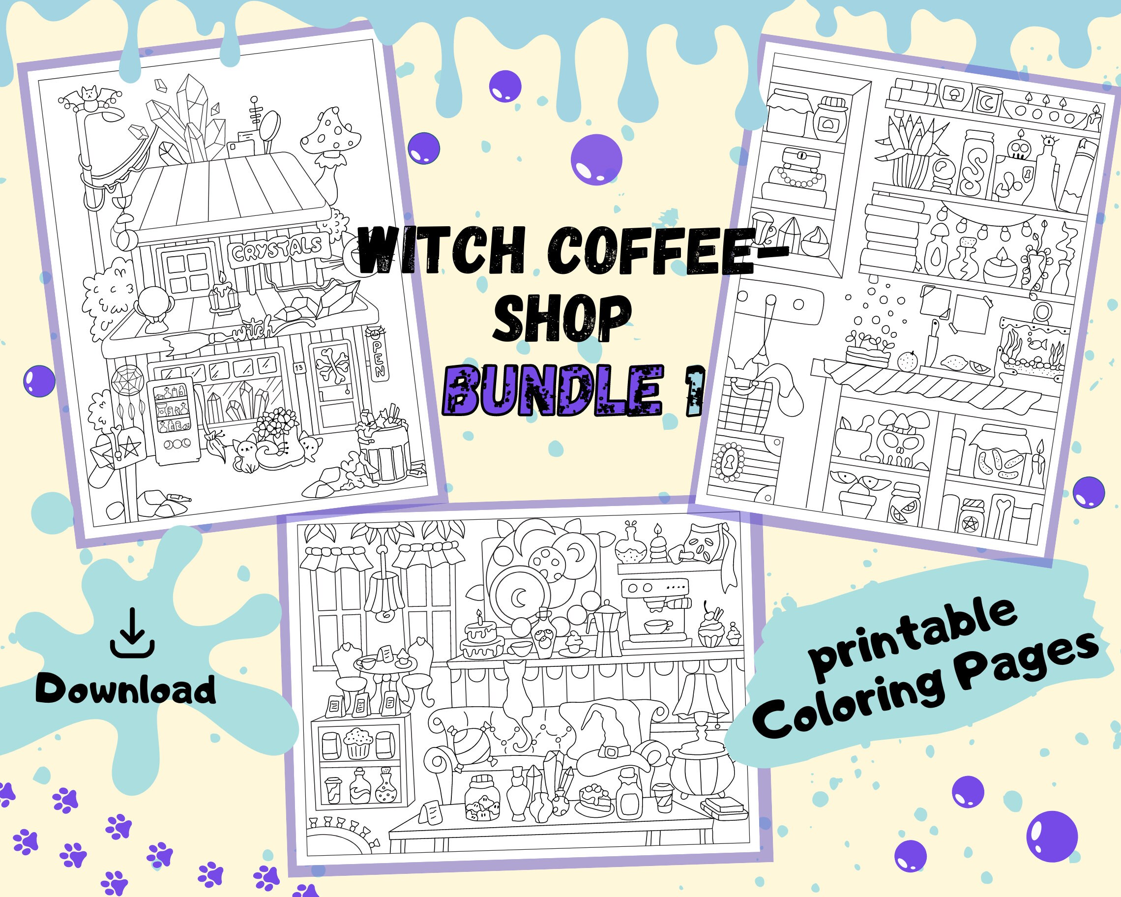 Witch Coffee Shop Coloring Bundle 1 - Whimsical and Cozy 3 Pages for ...