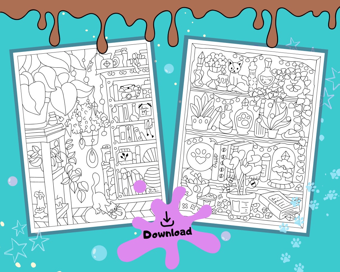 Printable Cat Home Coloring Pages Bundle Cozy and Whimsical Interior ...