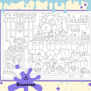 Digital Printable Coloring Page for Adults Whimsical Witchy Coffee-shop ...