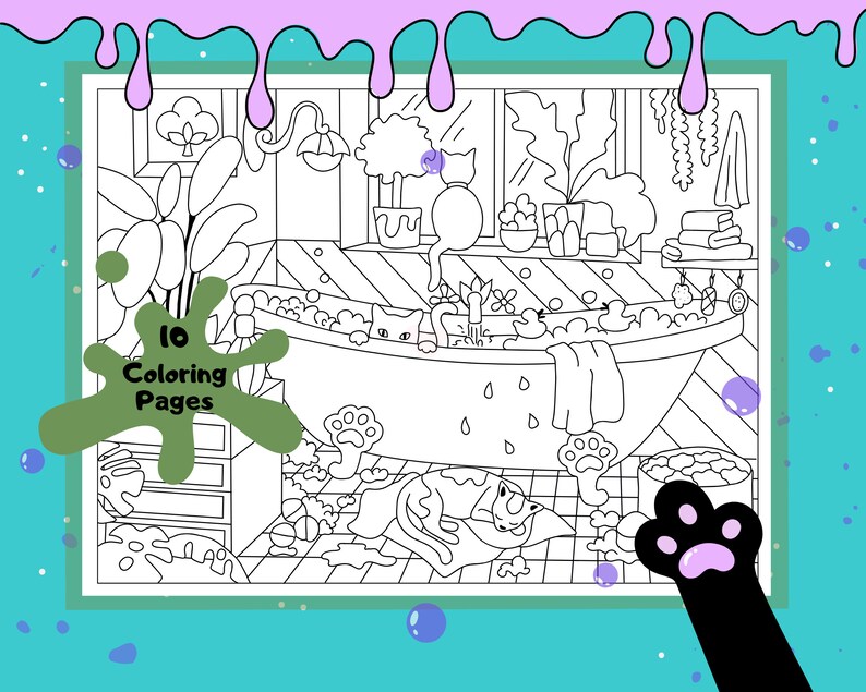 Printable Cat Home Coloring Pages Bundle Cozy and Whimsical Interior ...