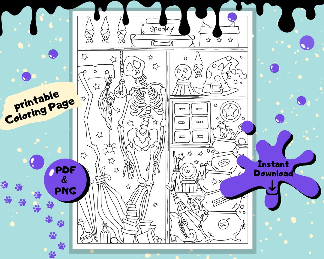 Printable Wizard Coloring Page - Magic Closet Full of Secrets - Instant ...