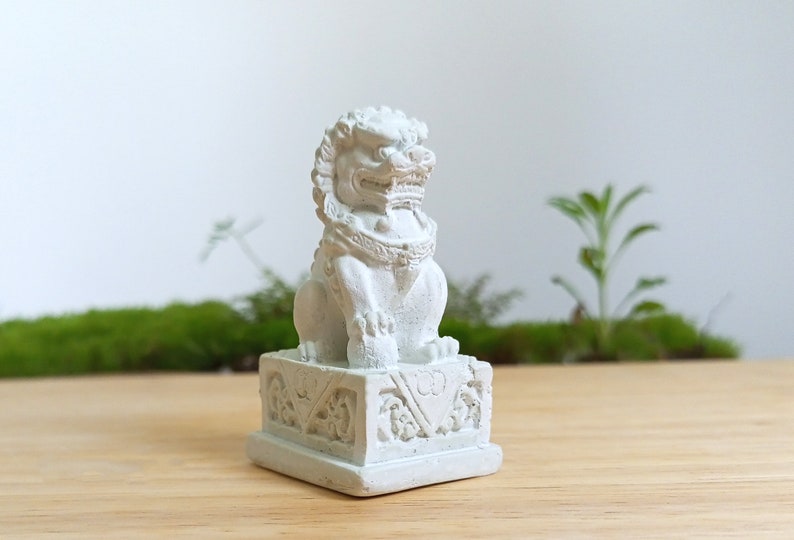 2 Miniature Concrete Foo Dog Statue Stone Fu Dog Statue Pair of Foo ...