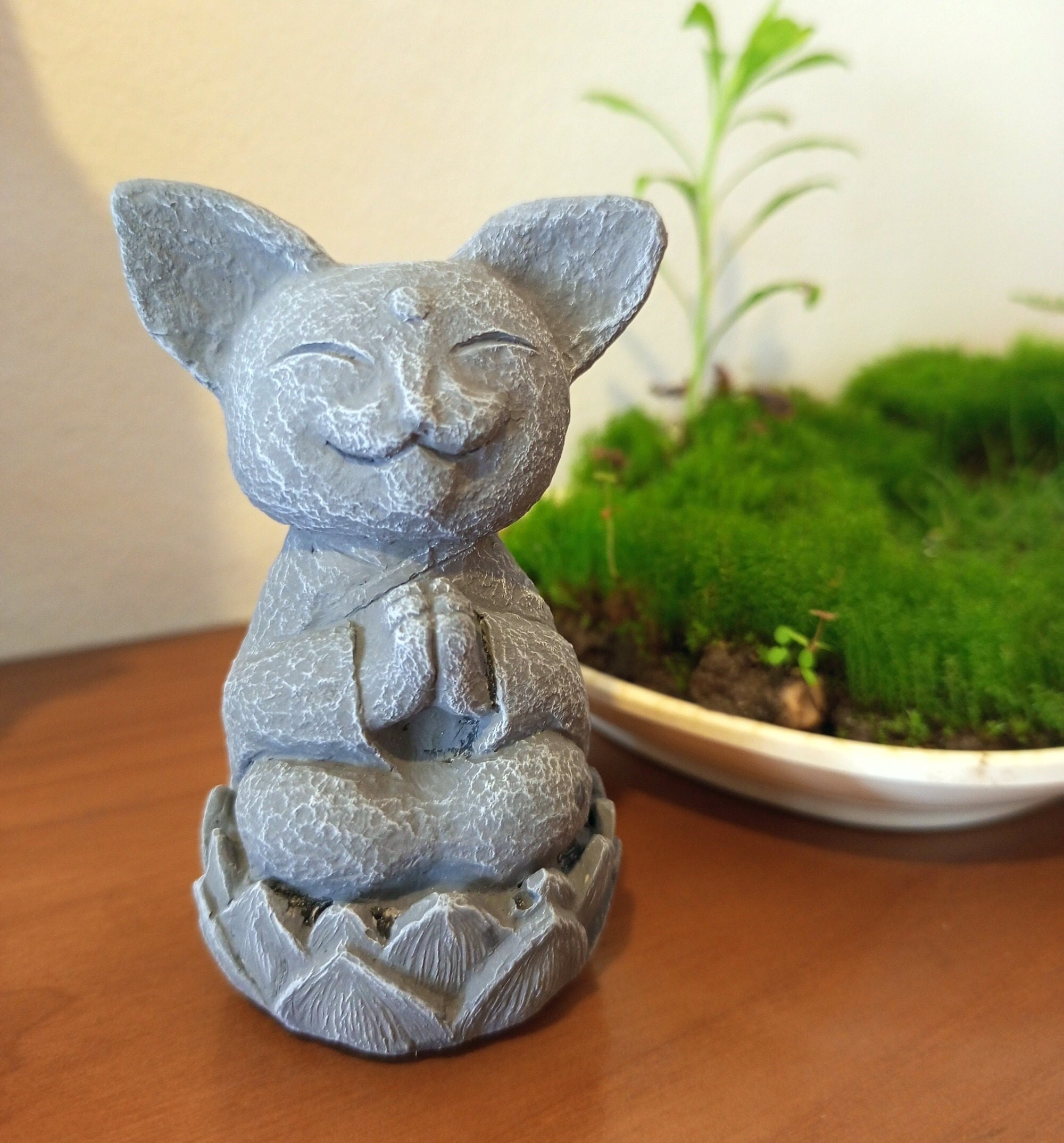 Yoga Cat Statue Meditating Japanese Jizo Cat Monk on Lotus - Etsy