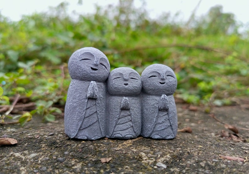 Miniature Stone Jizo Statue: Three Laughing Monks, Japanese Garden ...