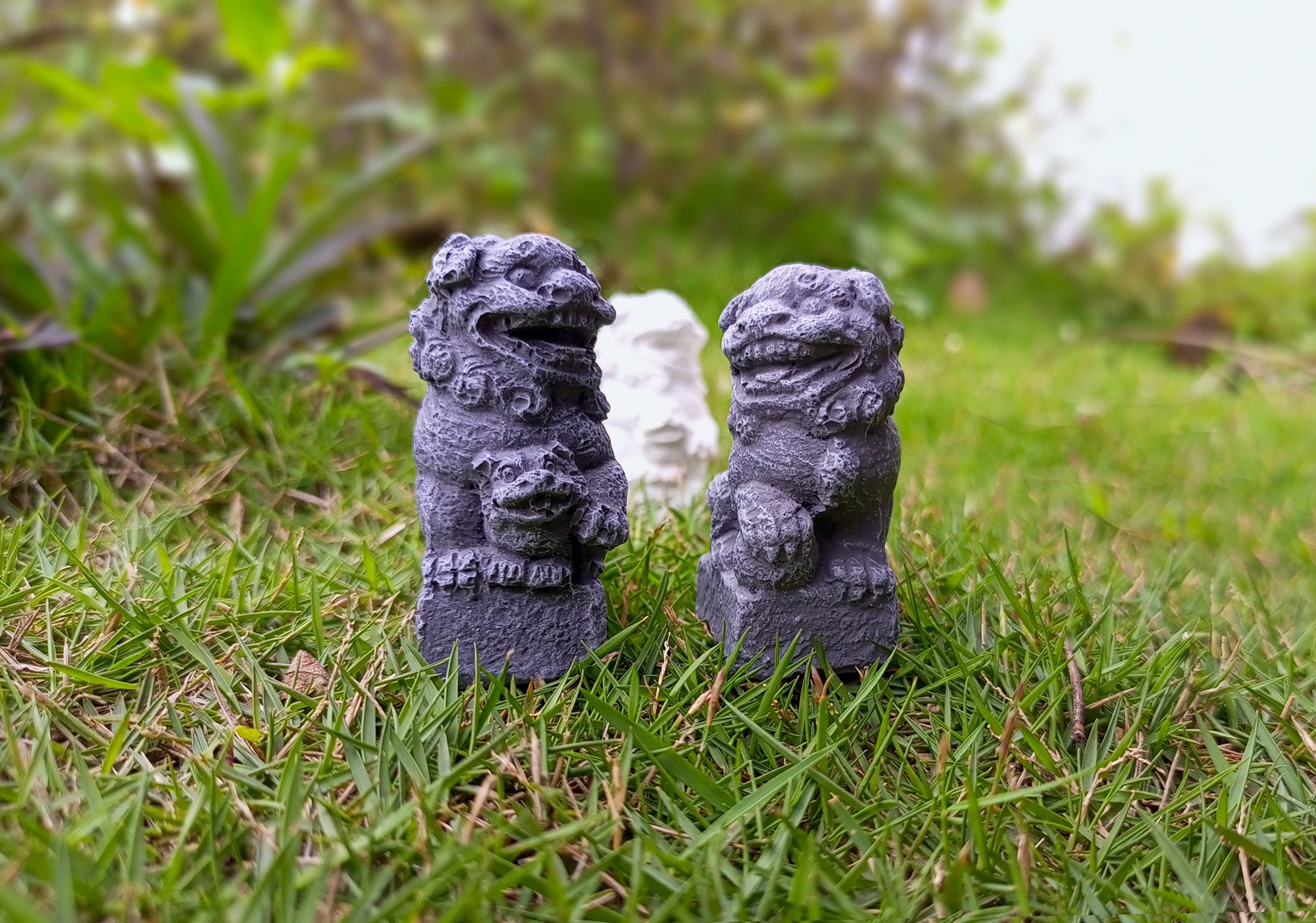 5cm Miniature Concrete Foo Dog Statue Cute Foo Dog Lion Oriental Foo ...