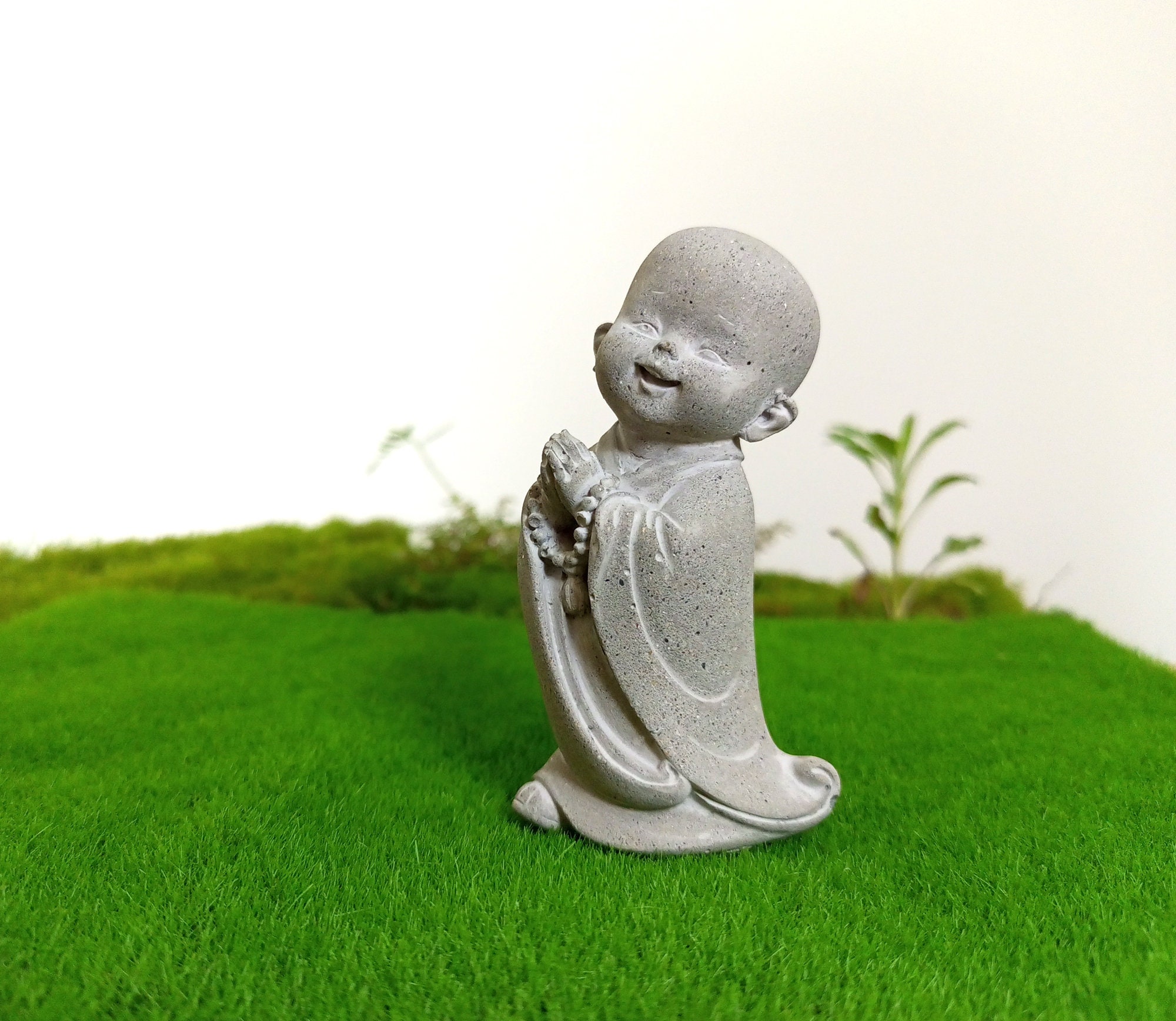 Cement Baby Buddha Statue: Smiling Monk Figurine, Zen Garden Decor - Etsy