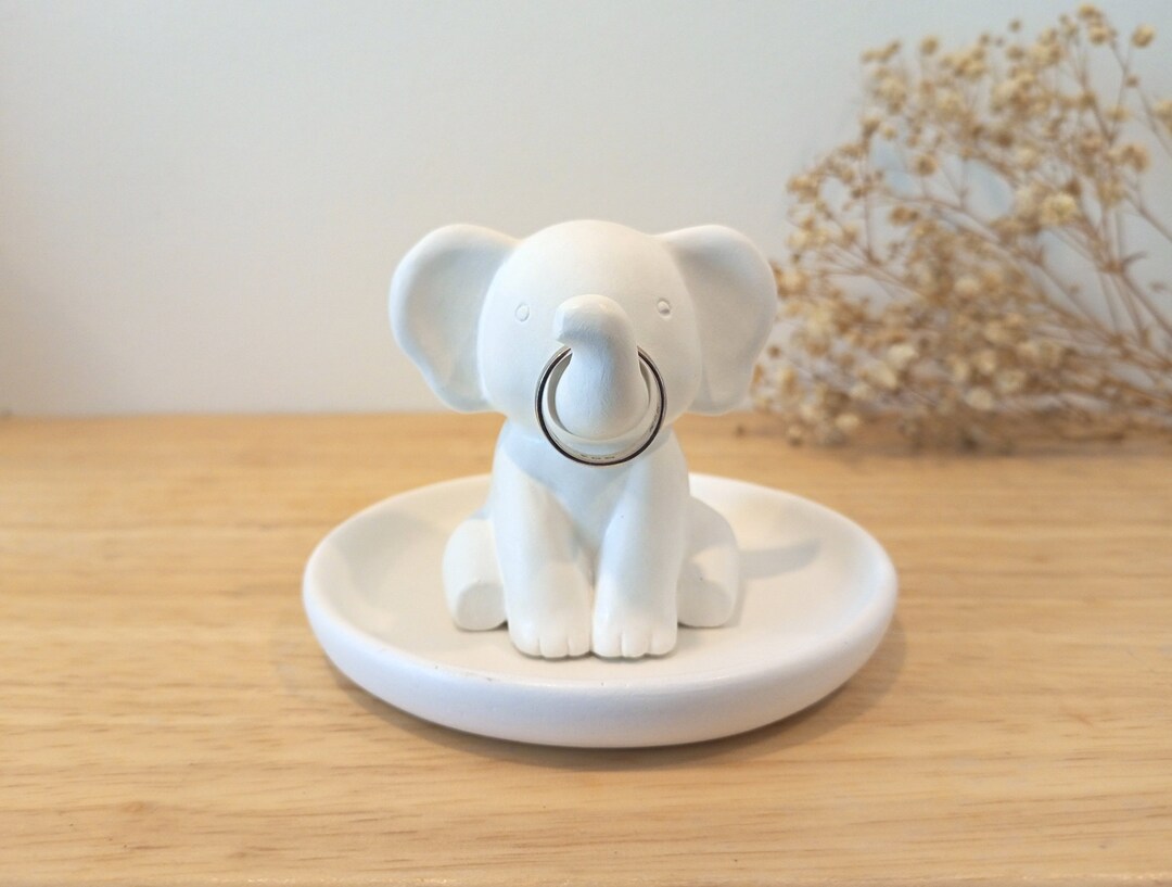 White Elephant Ring Holder - Elephant Earring Holder - Animal Ring ...