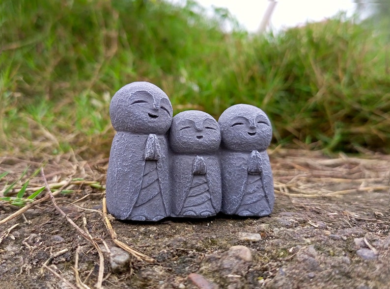 Miniature Stone Jizo Statue: Three Laughing Monks, Japanese Garden ...