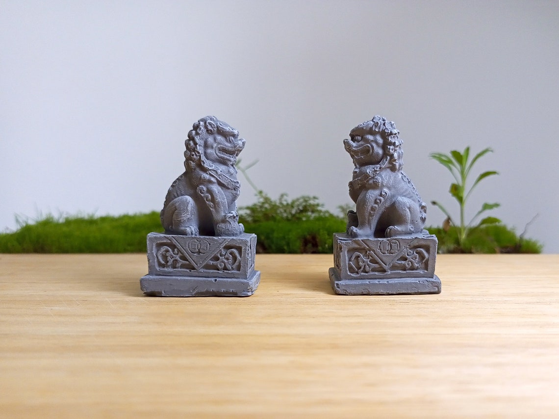 Miniature Concrete Foo Dog Statues: Chinese Guardian Lions (pair) - Etsy