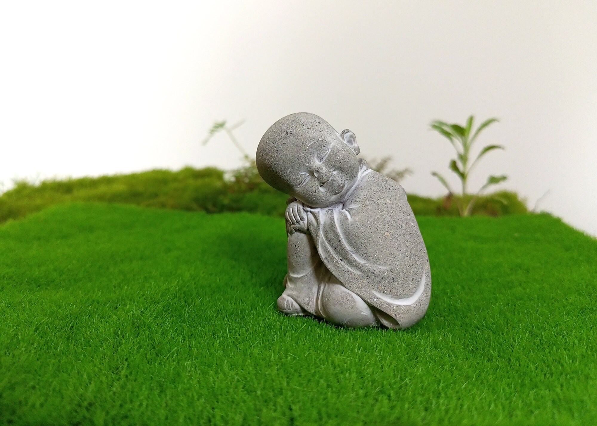 Cement Baby Buddha Statue: Smiling Monk Figurine, Zen Garden Decor - Etsy