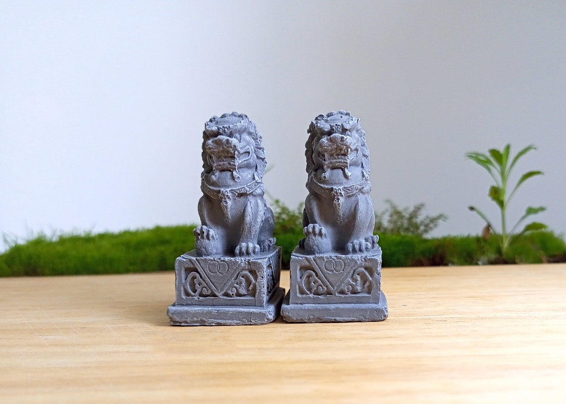 Miniature Concrete Foo Dog Statues: Chinese Guardian Lions (pair) - Etsy