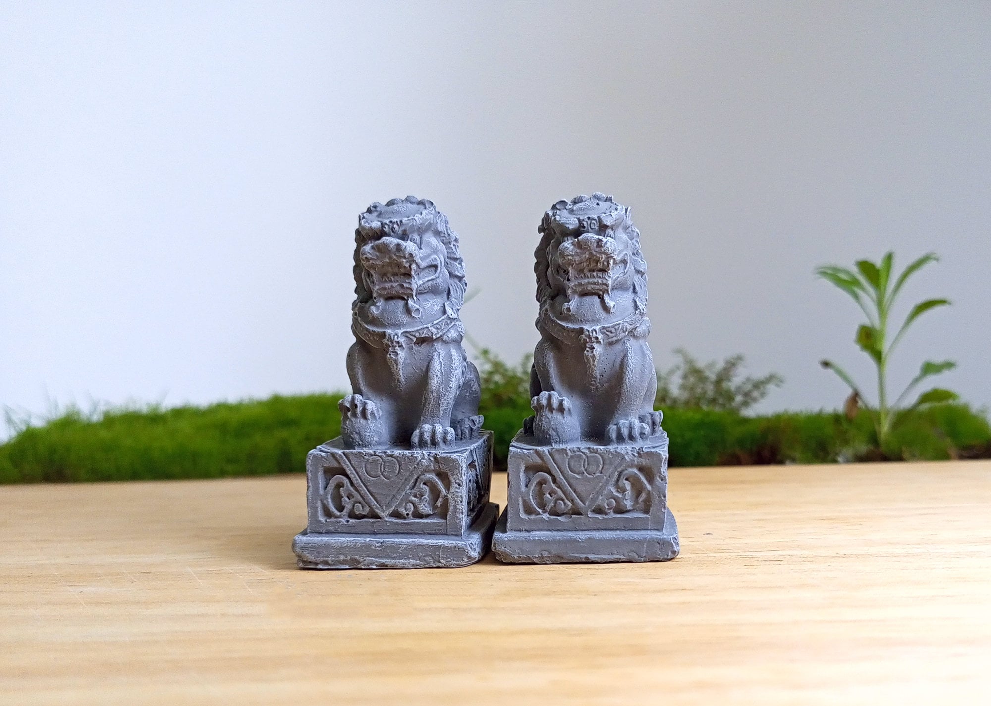 2 Miniature Concrete Foo Dog Statue Stone Fu Dog Statue Pair of Foo ...