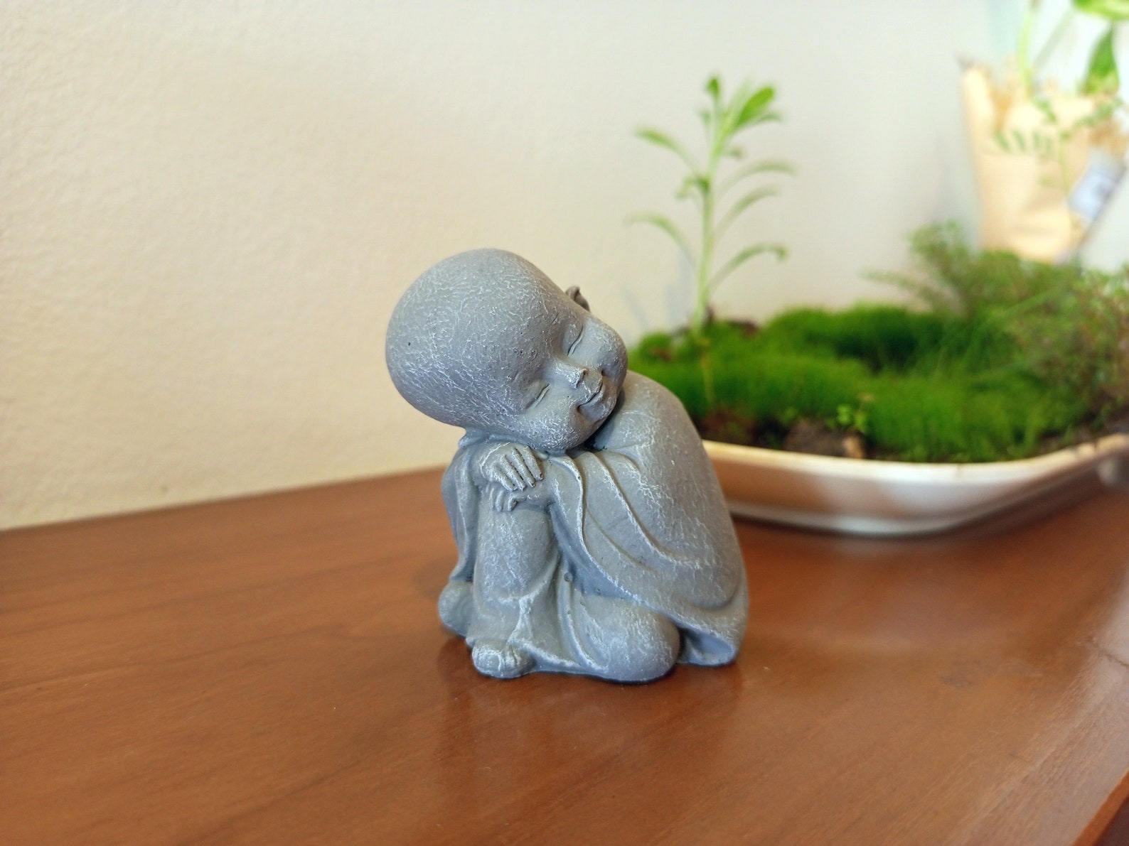 Cement Baby Buddha Statue: Smiling Monk Figurine, Zen Garden Decor - Etsy